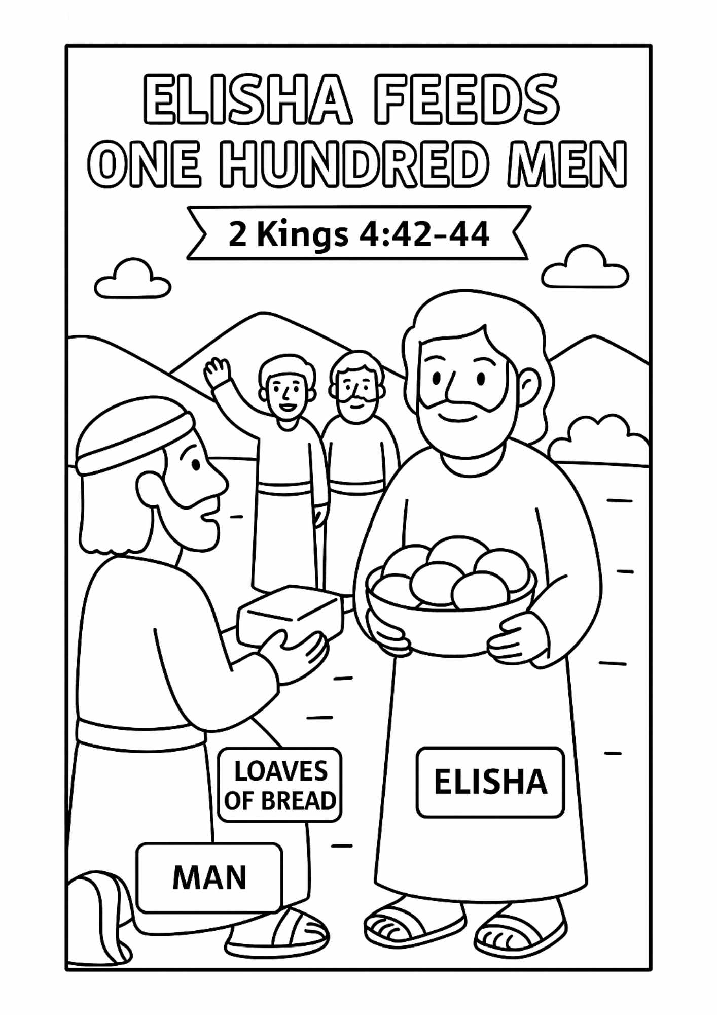 Elisha Feeds One Hundred Men – Free Bible Coloring Page for Kids (2 ...