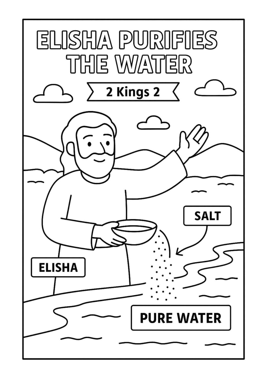 Elisha Purifies the Water – Free Bible Coloring Page for Kids (2 Kings ...