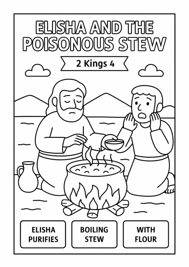 Elisha and the Poisonous Stew – Free Bible Coloring Page for Kids (2 Kings 4) - Free Bible ...