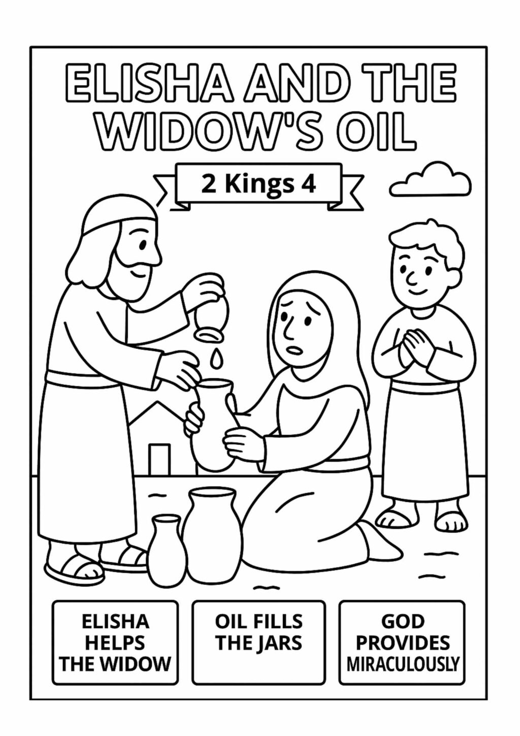 Elisha and the Widow’s Oil – 2 Kings 4 Coloring Page (Free Printable) - Free Bible Worksheets