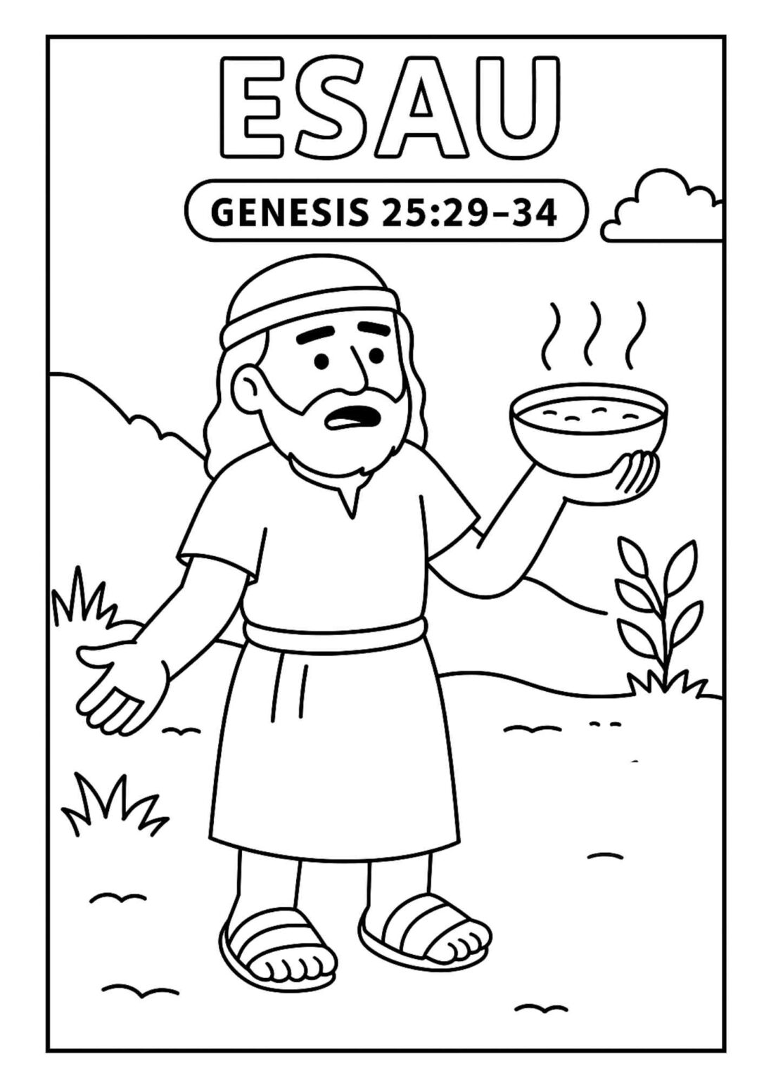 Esau Bible Character Coloring Page – Free Printable for Kids (Genesis ...