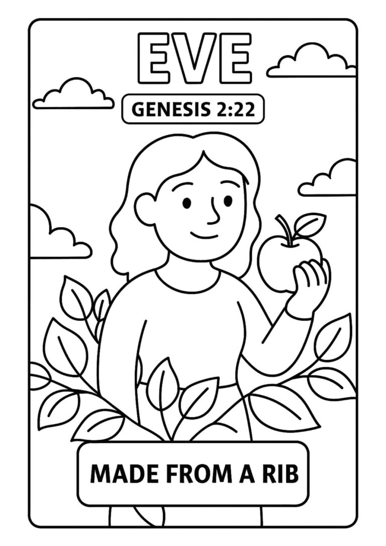 Eve Bible Character Coloring Page – Free Printable for Kids (Genesis 2: ...