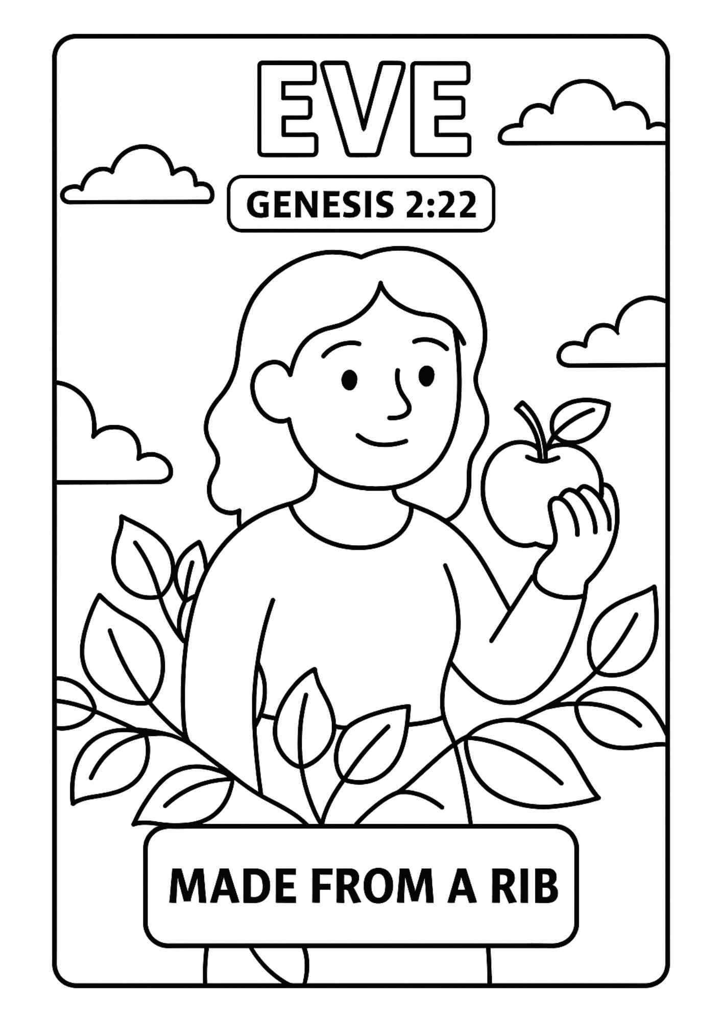 Eve Bible Character Coloring Page – Free Printable for Kids (Genesis 2: ...