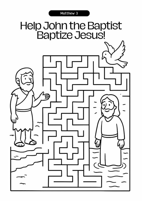 Free Baptism of Jesus Maze Printable – Bible Activity for Kids (Matthew ...
