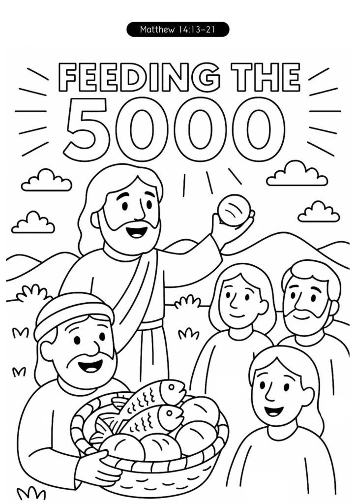 Free Bible Coloring Page: Jesus Feeds the 5000 (Matthew 14:13–21 ...