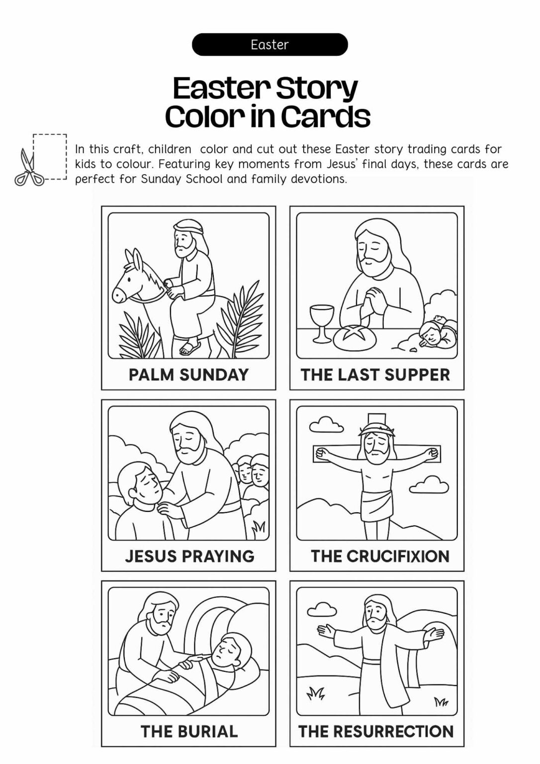 Free Easter Story Colouring Trading Cards – 6 Printable Bible Scenes ...