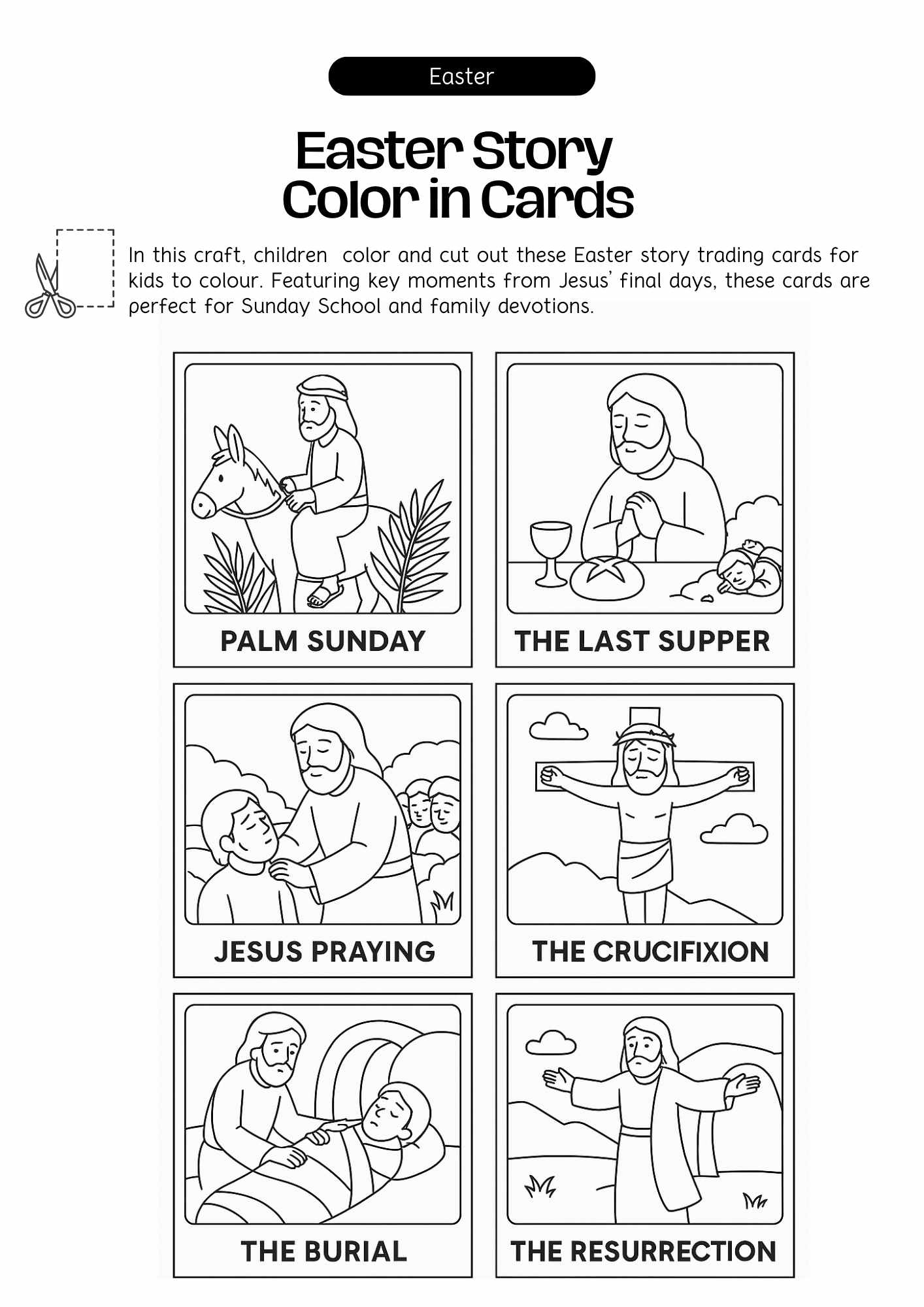 Free Easter Story Colouring Trading Cards – 6 Printable Bible Scenes ...
