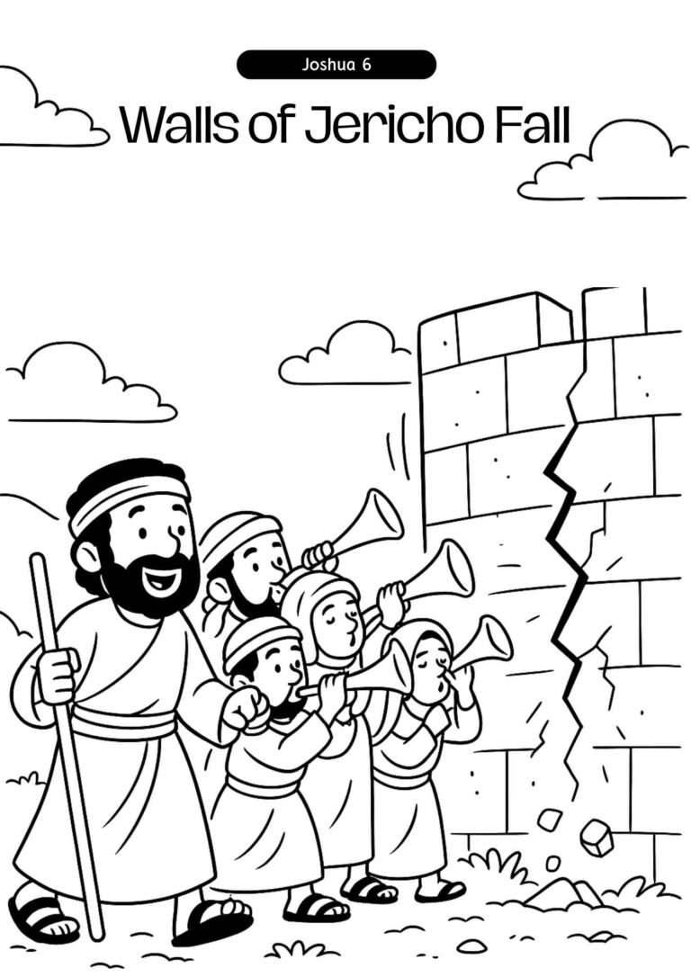 Free Full Art Style Walls of Jericho Coloring Page for Kids – Joshua 6 ...
