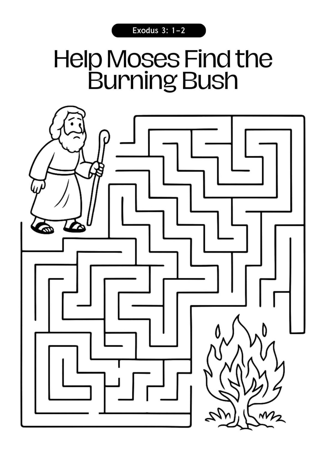 Free Moses and the Burning Bush Maze Printable – Bible Activity for Kids (Exodus 3) - Free Bible ...