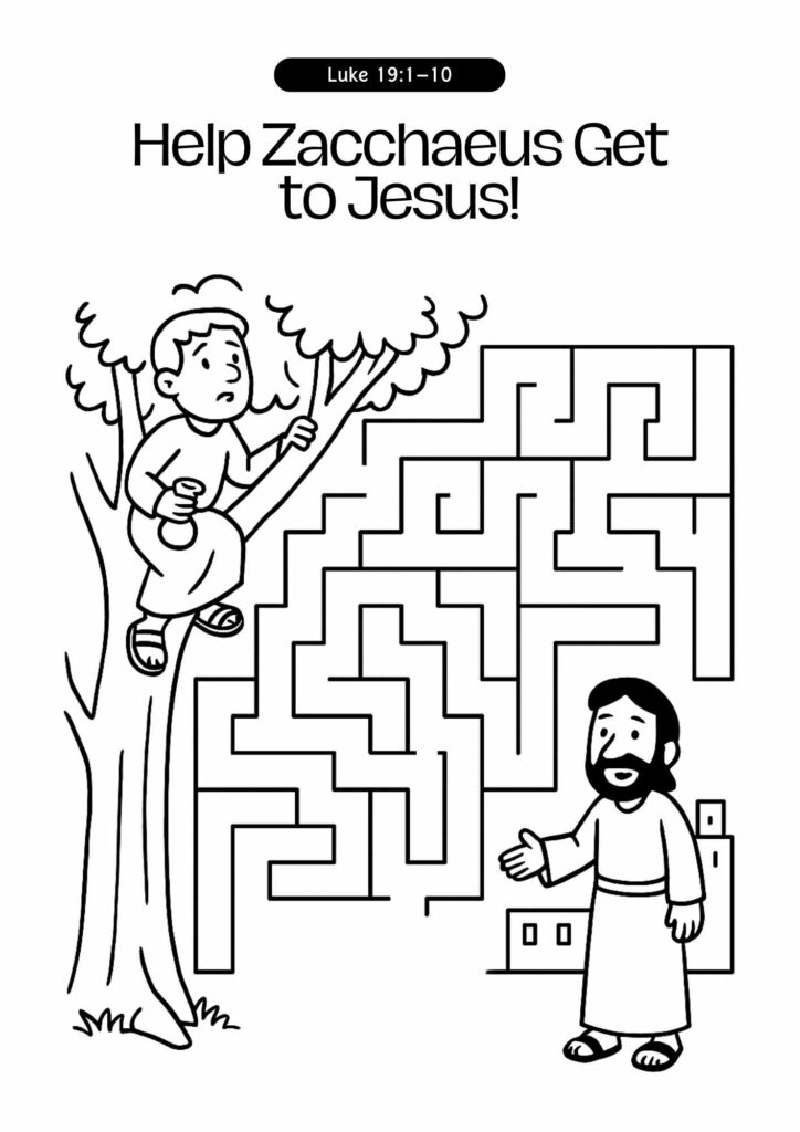 Free Zacchaeus Maze Printable – Help Zacchaeus Find Jesus (Luke 19:1–10) - Free Bible Worksheets