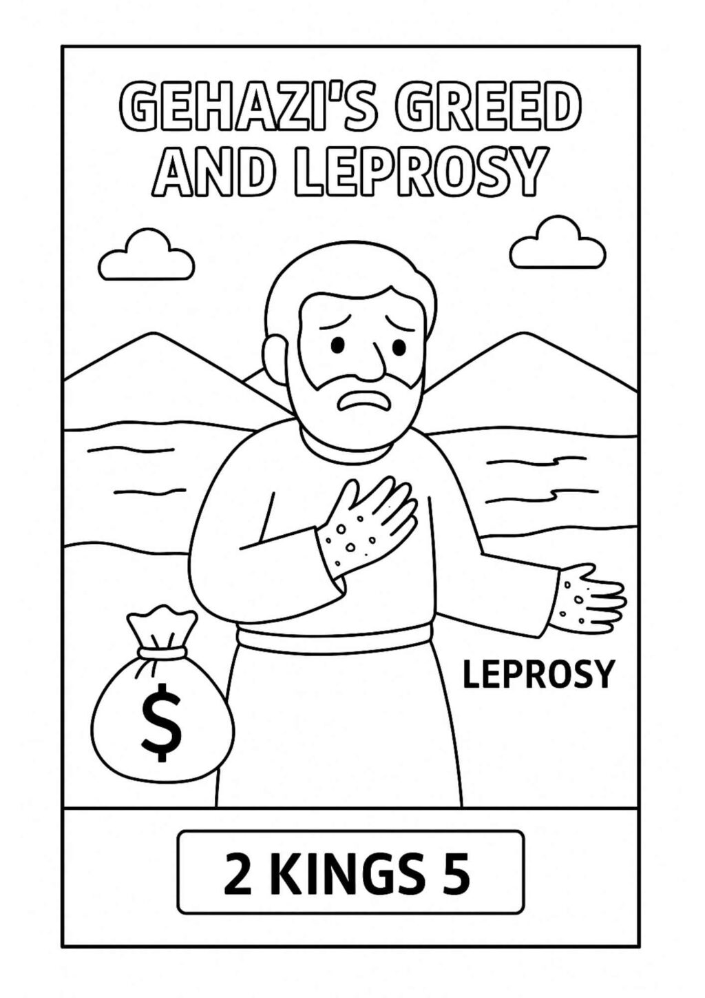 Gehazi’s Greed and Leprosy – Free Bible Coloring Page for Kids (2 Kings ...
