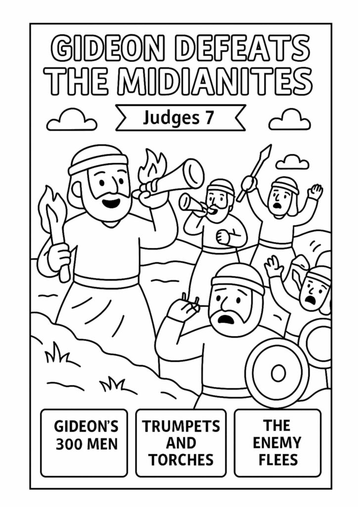 Gideon Defeats the Midianites Coloring Page – Free Judges 7 Printable ...