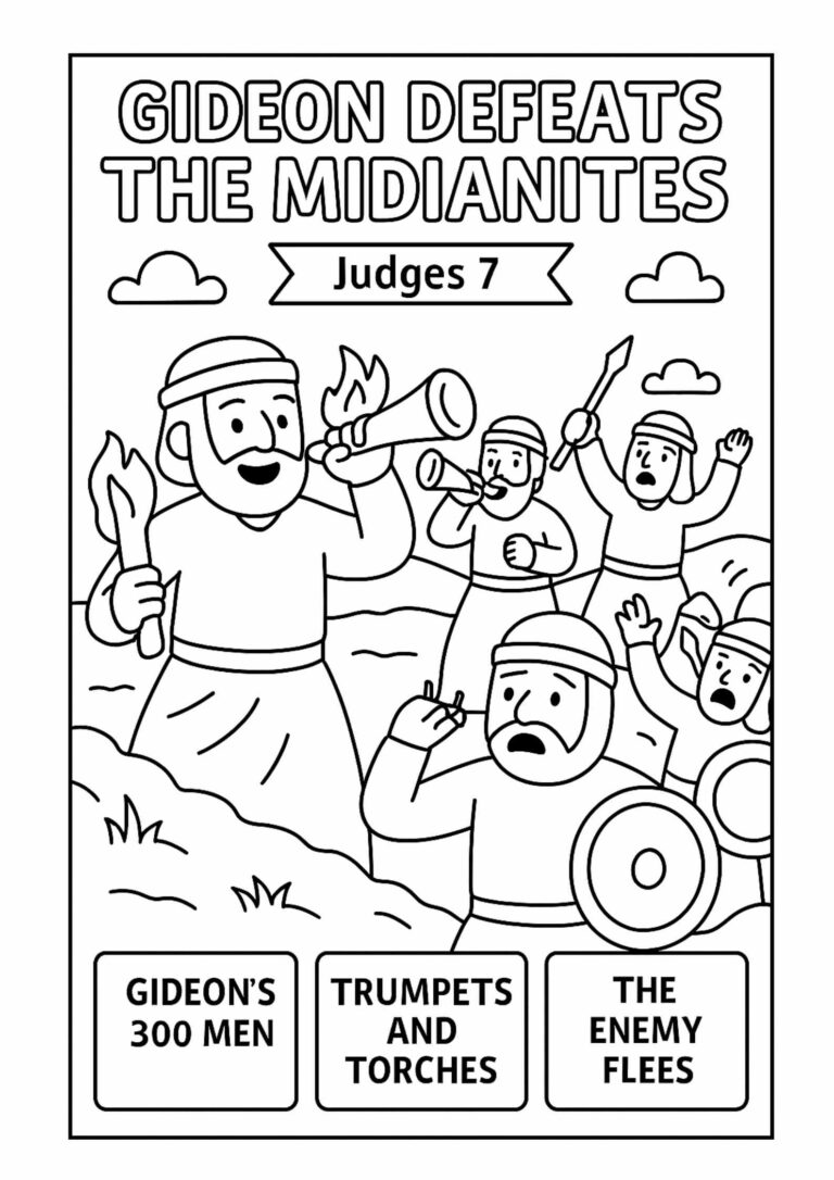 Gideon Defeats the Midianites Coloring Page – Free Judges 7 Printable ...