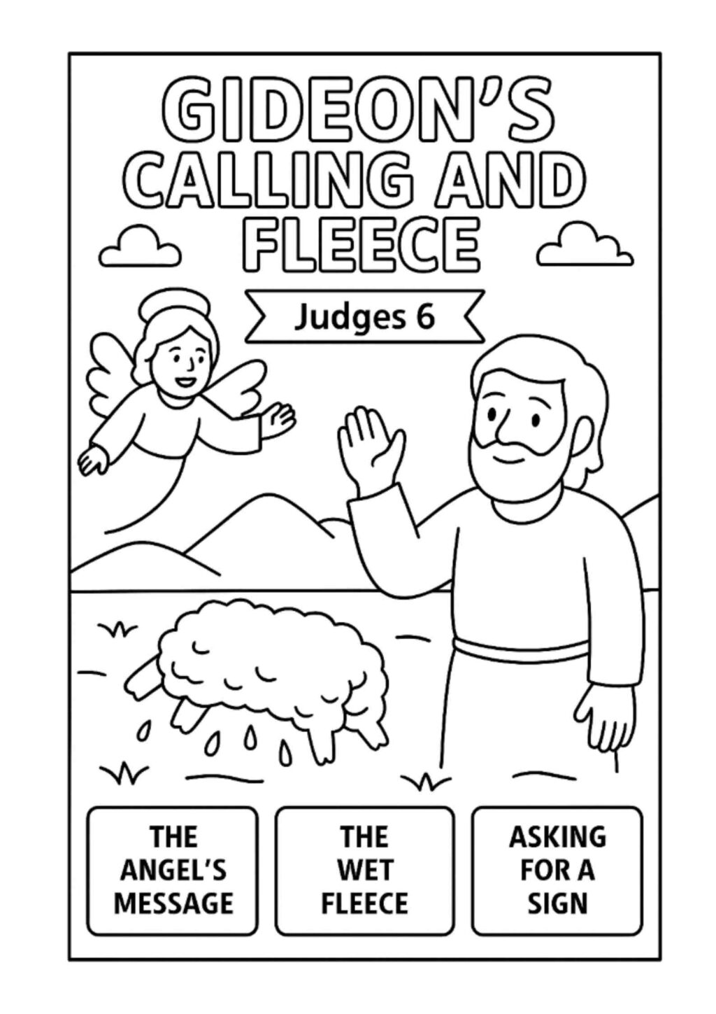 Gideon’s Calling and the Fleece Coloring Page – Free Judges 6 Printable for Kids - Free Bible ...