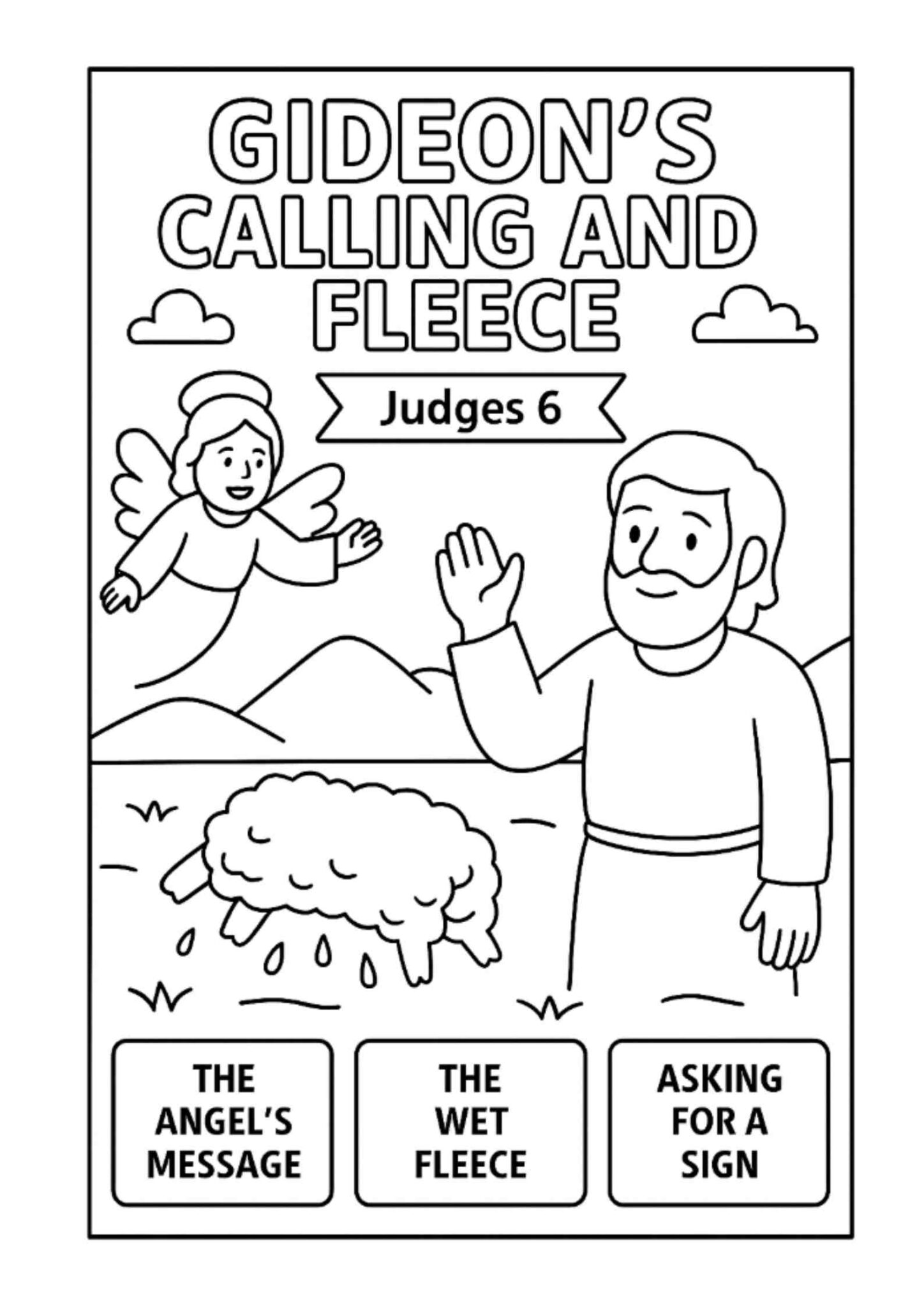 Gideon’s Calling and the Fleece Coloring Page – Free Judges 6 Printable for Kids - Free Bible ...