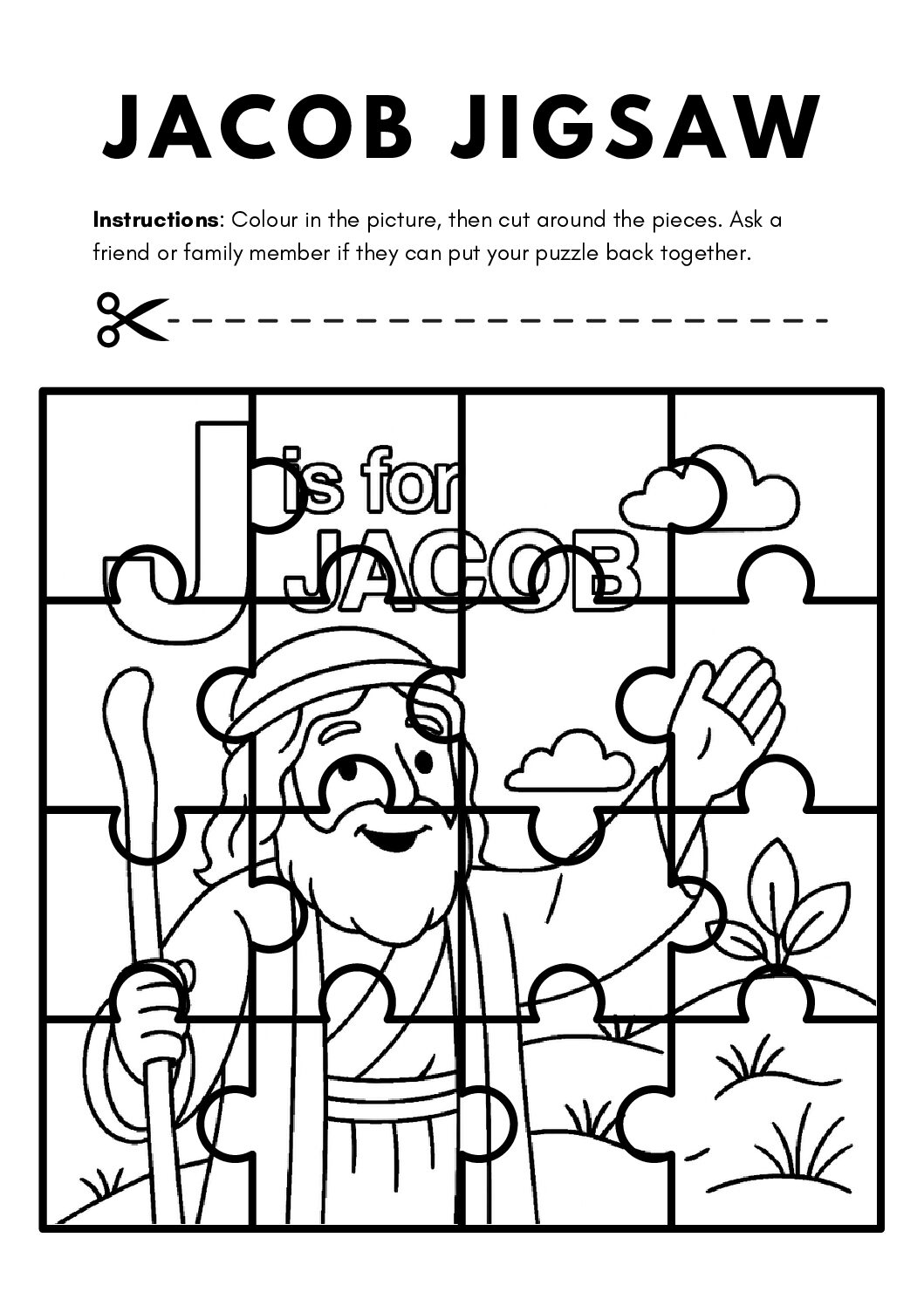 Jacob Themed Cut and Color Puzzle – Free Bible Printable for Kids ...
