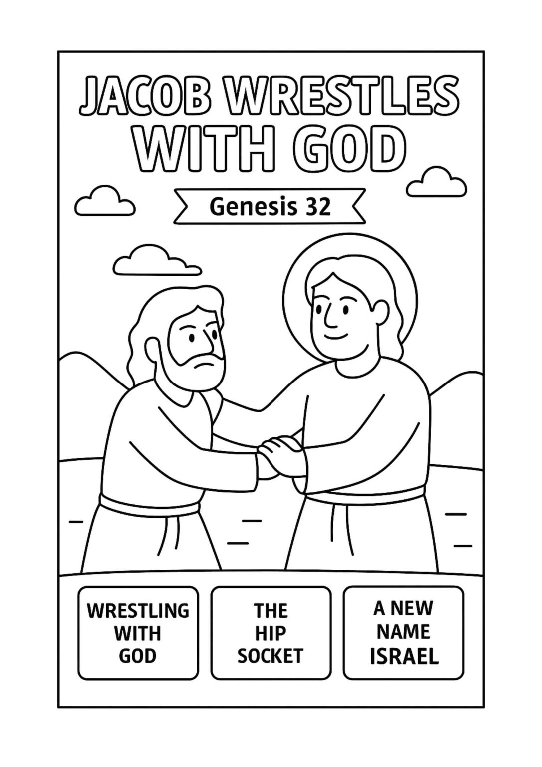 Jacob Wrestles with God Coloring Page – Free Genesis 32 Printable for ...