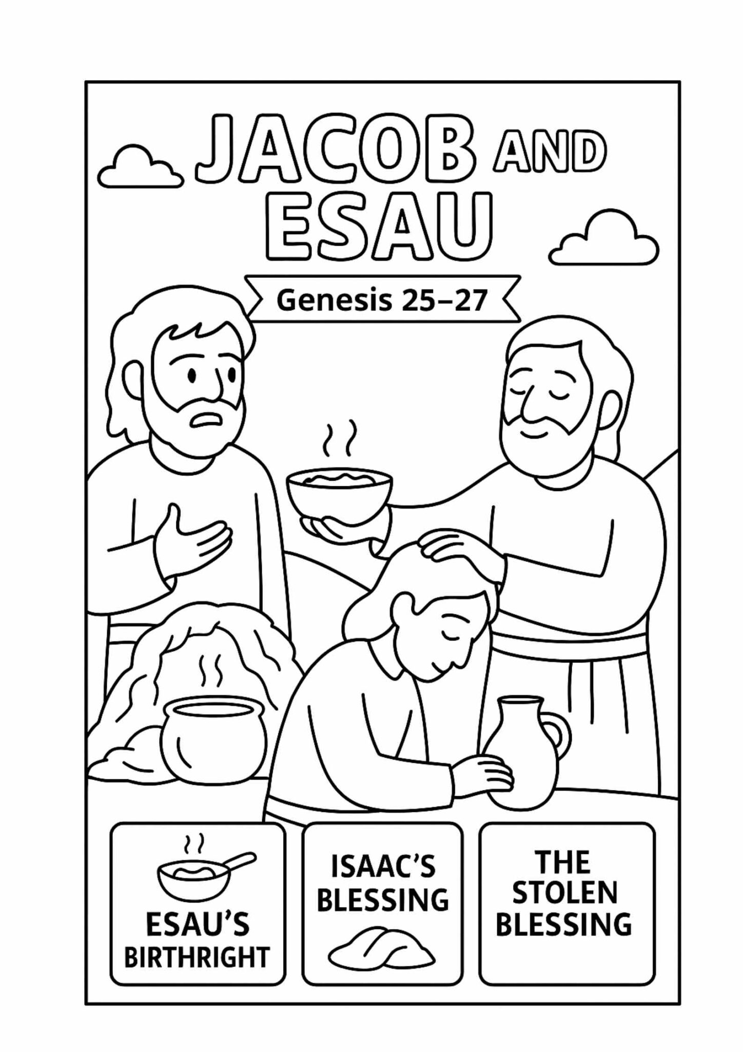Jacob and Esau Coloring Page – Free Genesis 25–27 Printable for Kids - Free Bible Worksheets