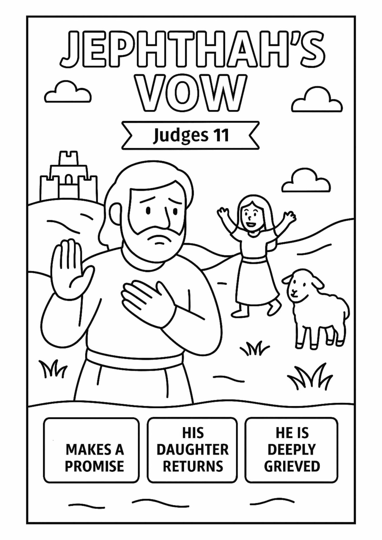 Jephthah’s Vow Coloring Page – Free Judges 11 Printable for Kids - Free ...