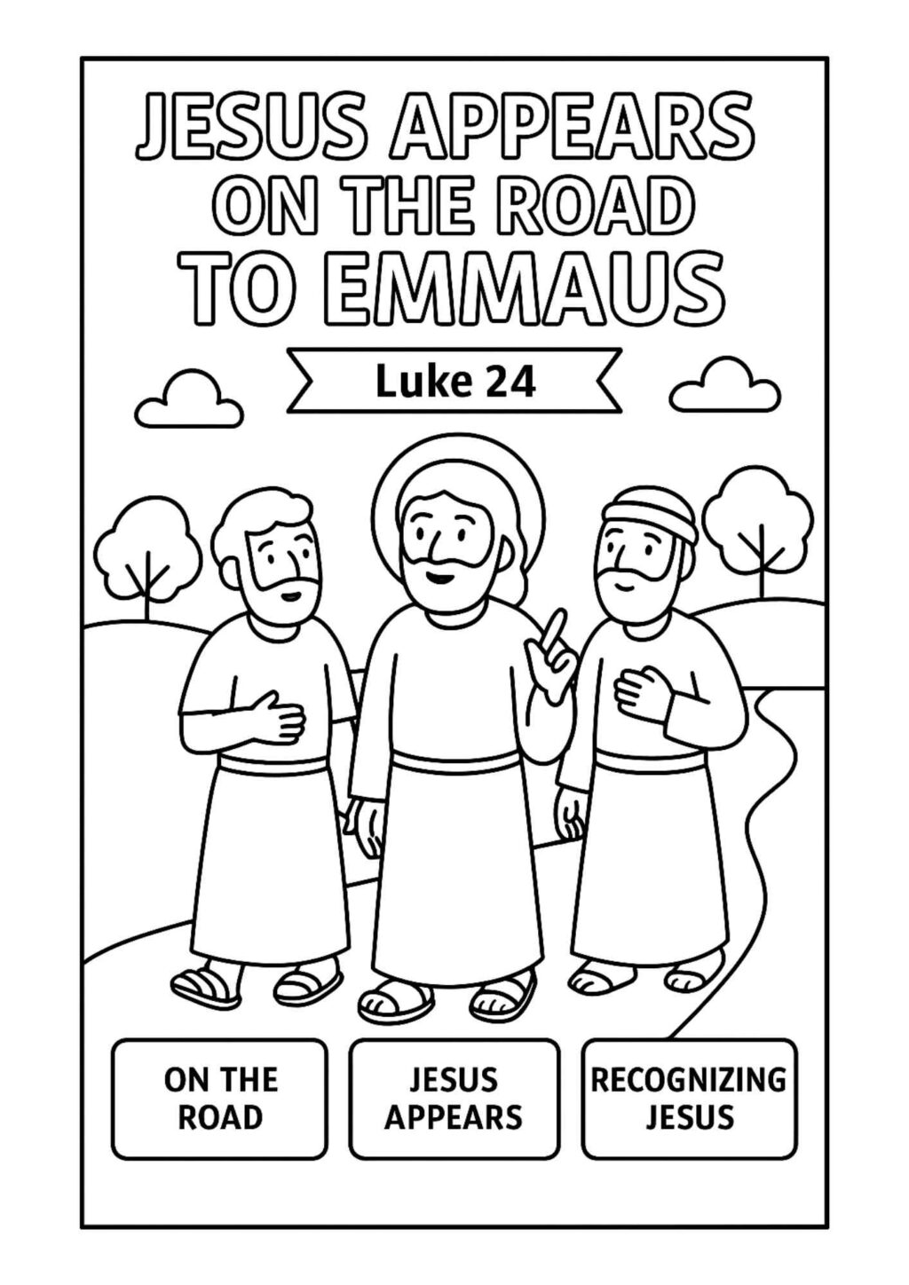 Jesus Appears on the Road to Emmaus – Free Bible Coloring Page (Luke 24 ...