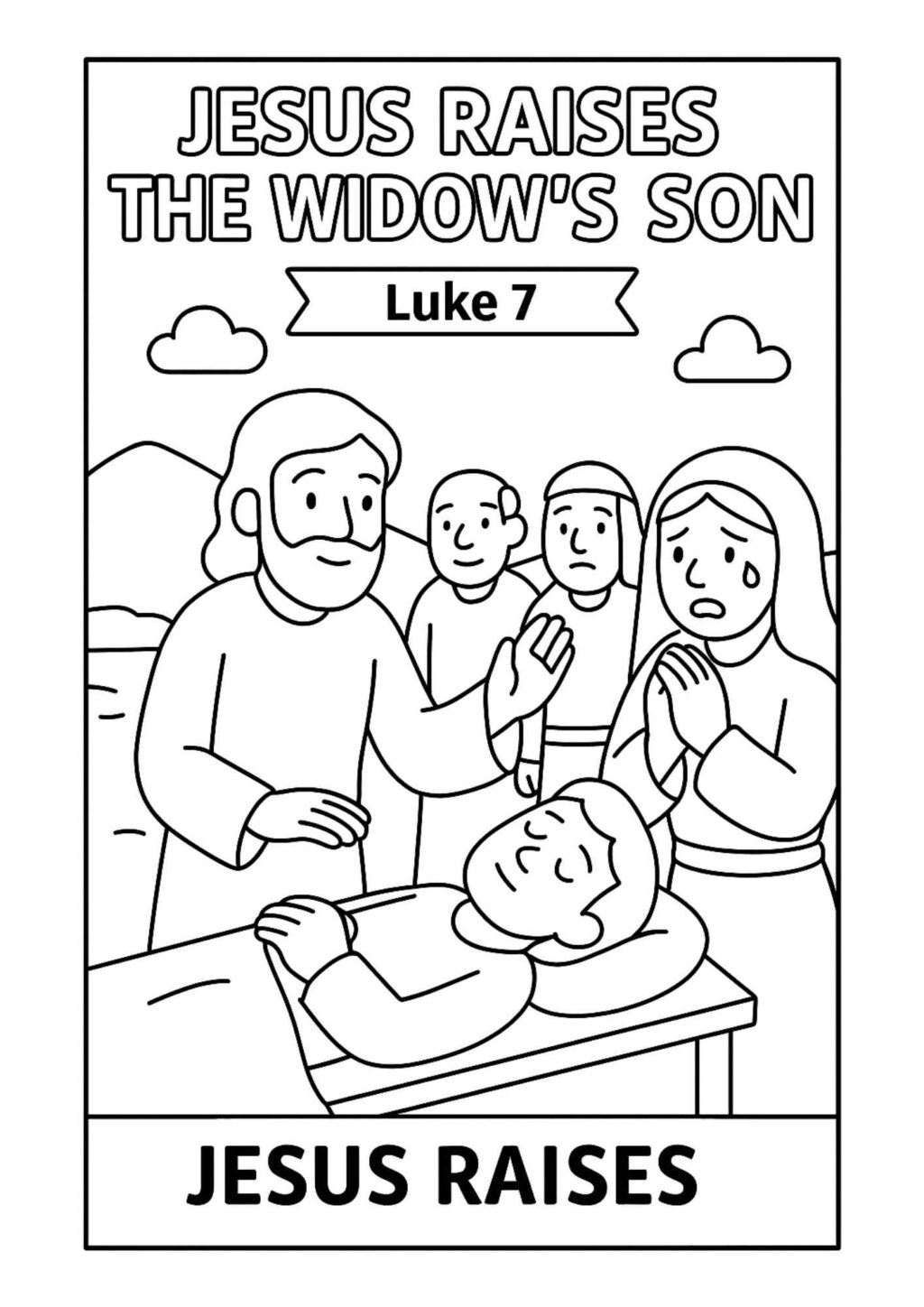 Jesus Raises the Widow’s Son – Free Bible Coloring Page for Kids (Luke ...