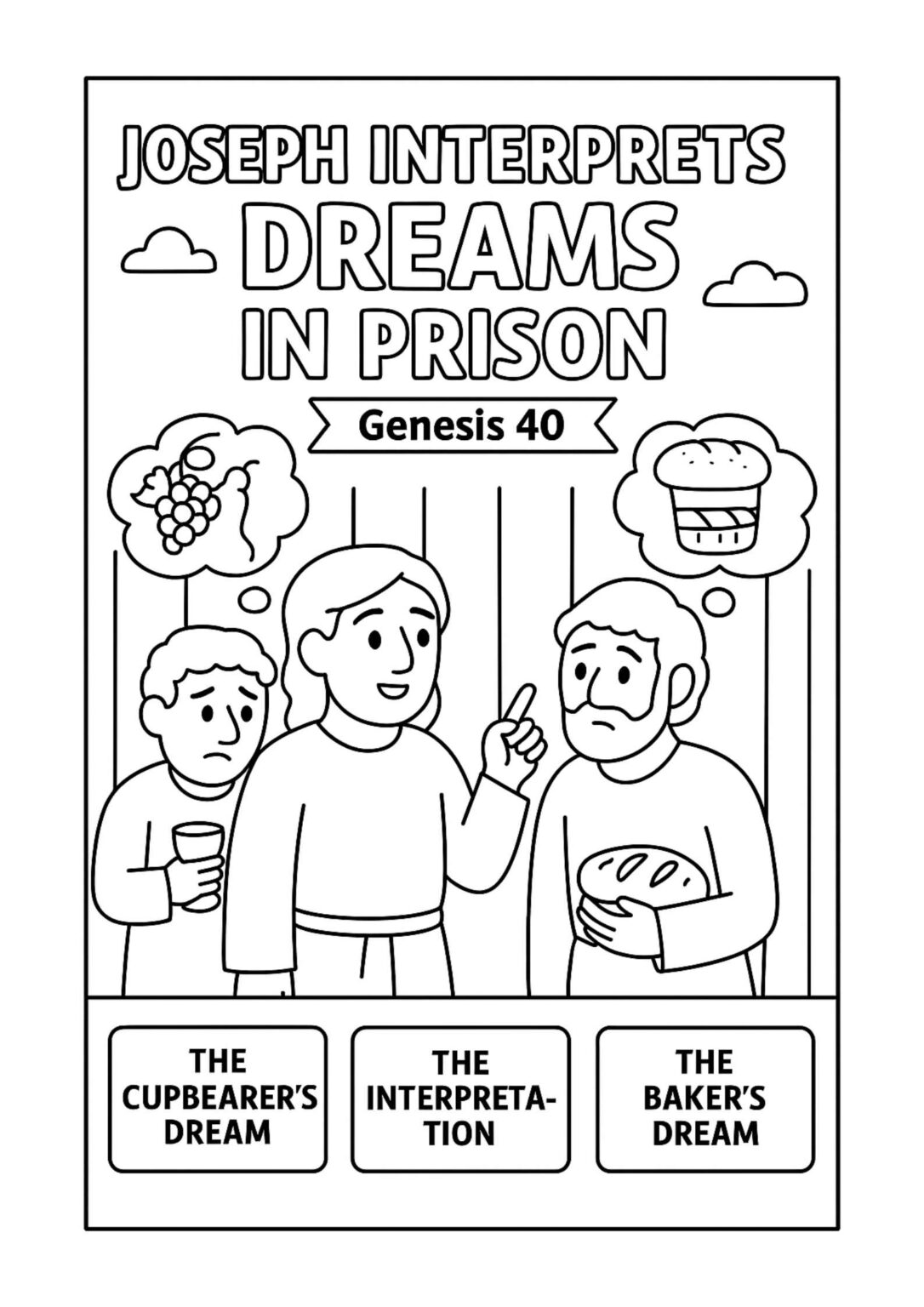Joseph Interprets Dreams in Prison Coloring Page – Free Genesis 40 ...