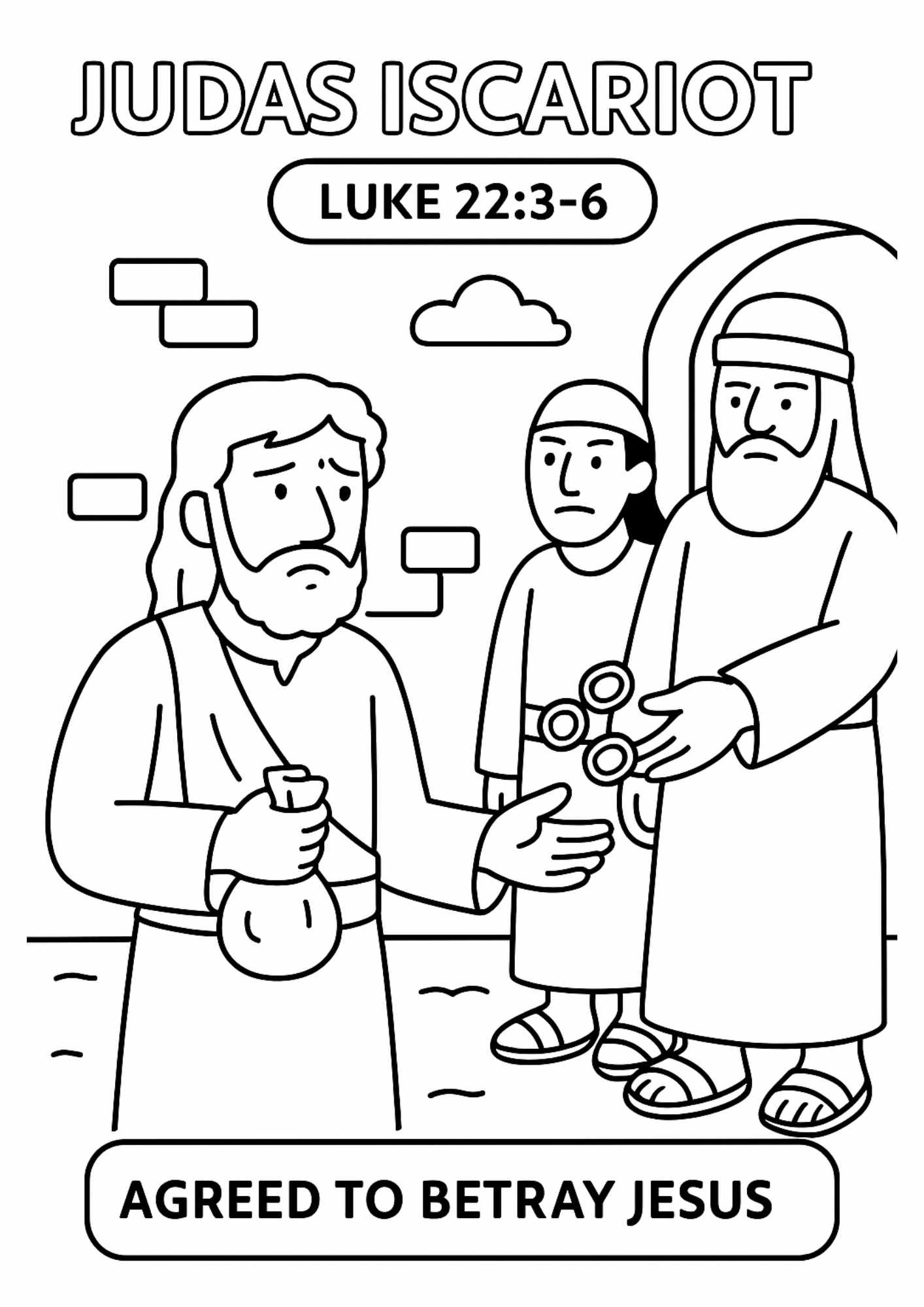 Judas Iscariot Bible Coloring Page – Free Printable for Kids (Luke 22:3 ...