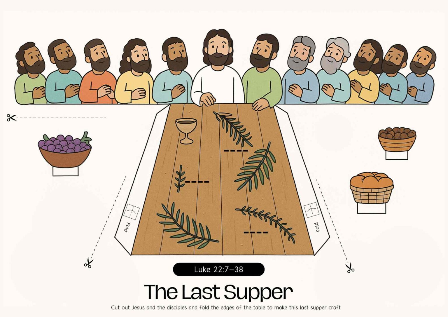 Last Supper Printable Fold and Stick Craft for Kids - Free Bible Worksheets