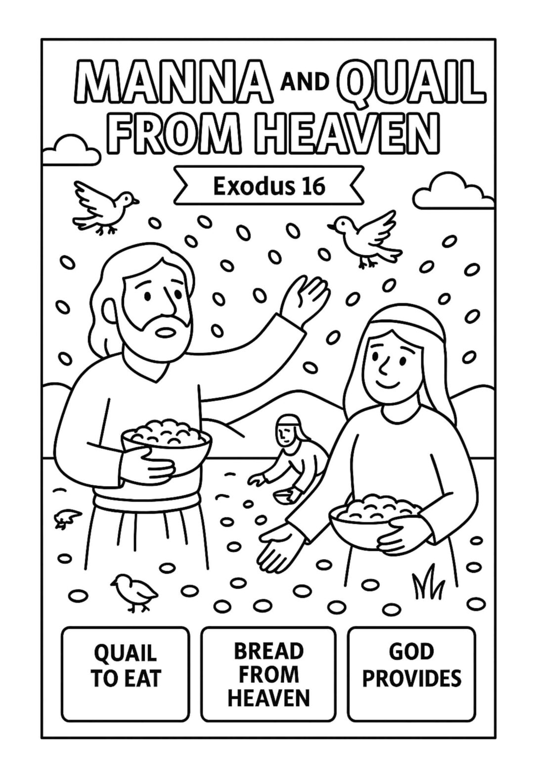 Manna and Quail from Heaven Coloring Page – Free Exodus 16 Printable ...
