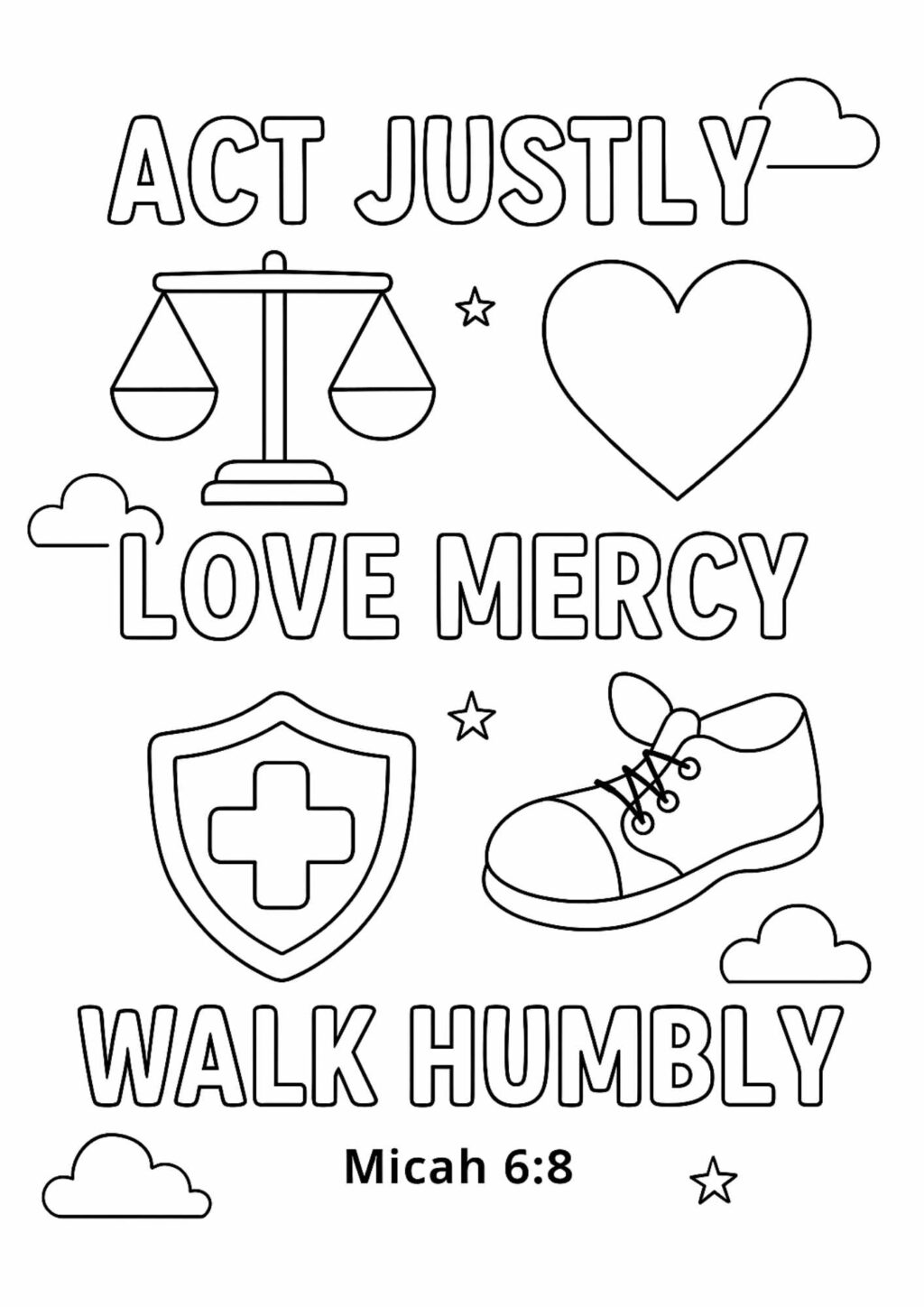 Micah 6:8 Memory Verse Coloring Page – “Act Justly, Love Mercy, Walk ...