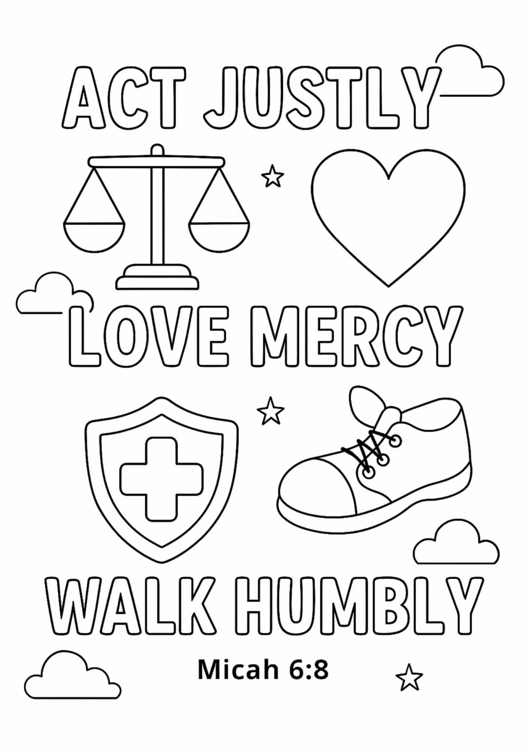 Micah 6:8 Memory Verse Coloring Page – “Act Justly, Love Mercy, Walk ...