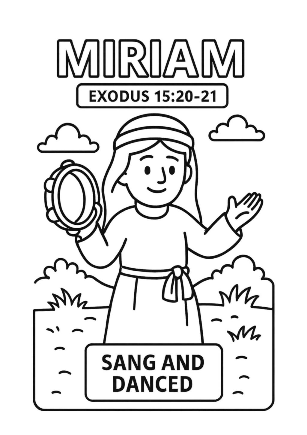 Miriam Bible Character Coloring Page – Free Printable for Kids (Exodus ...
