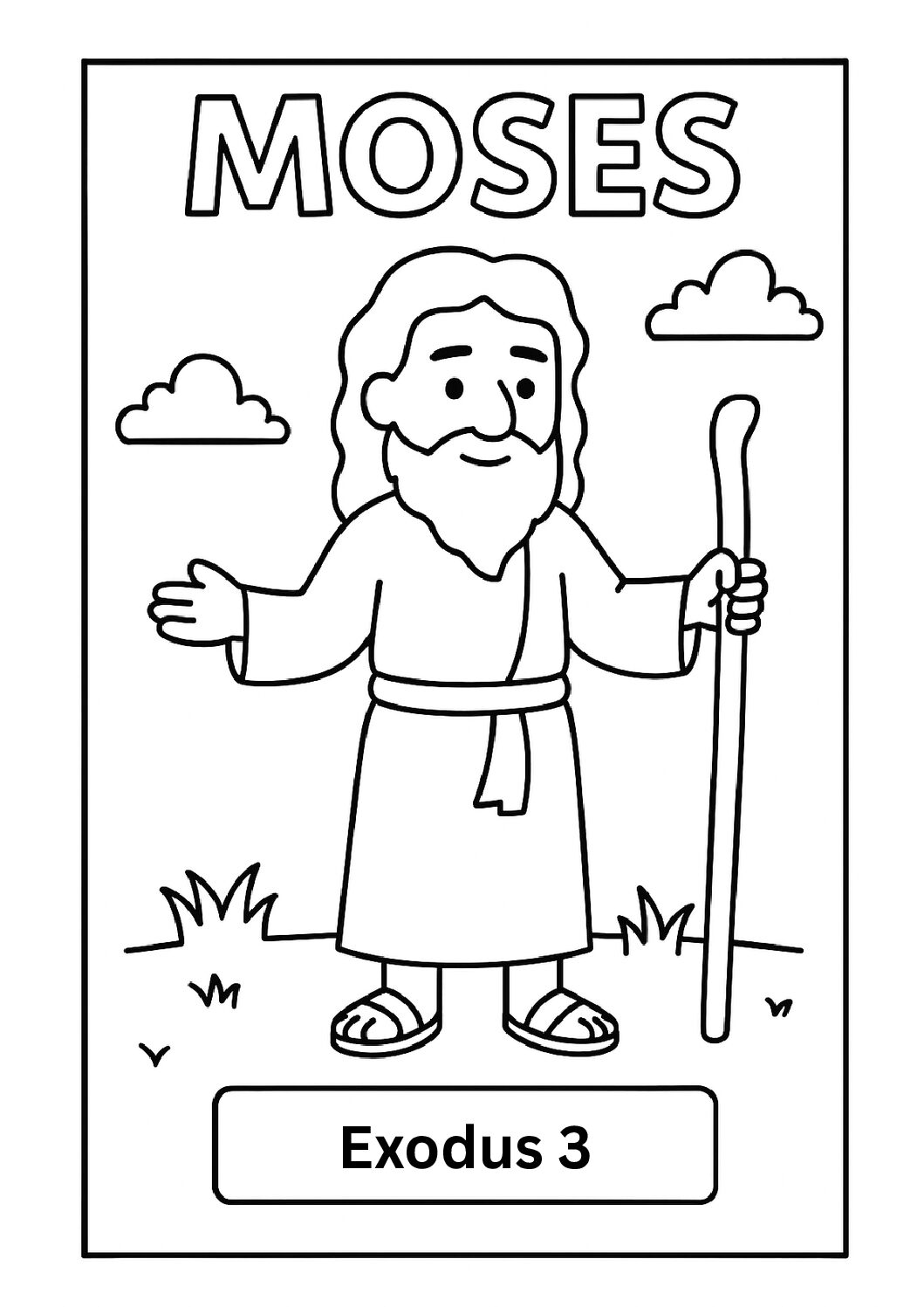 Moses Bible Character Coloring Page – Free Printable for Kids (Exodus 3 ...