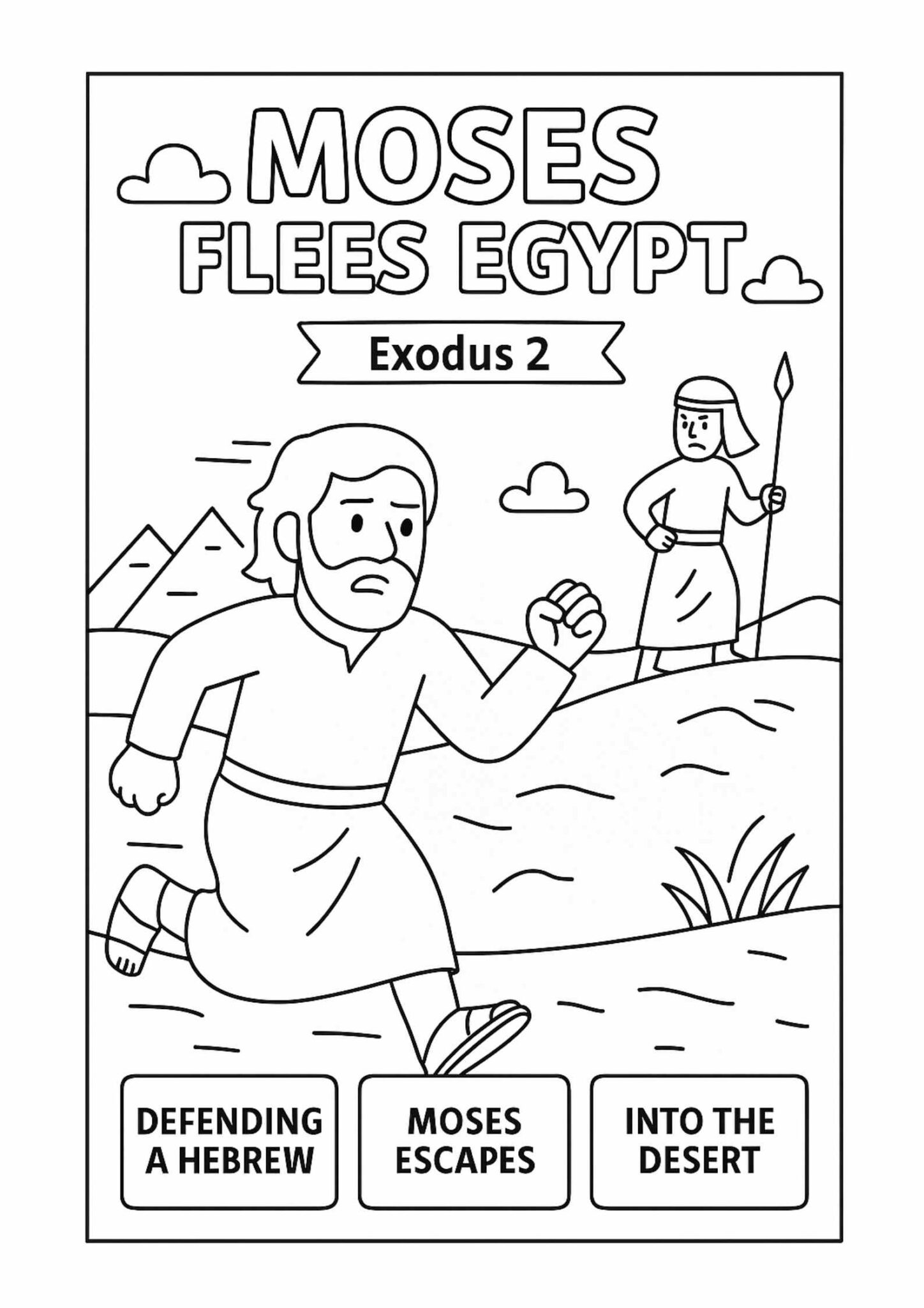 Moses Flees Egypt Coloring Page – Free Exodus 2 Printable for Kids ...