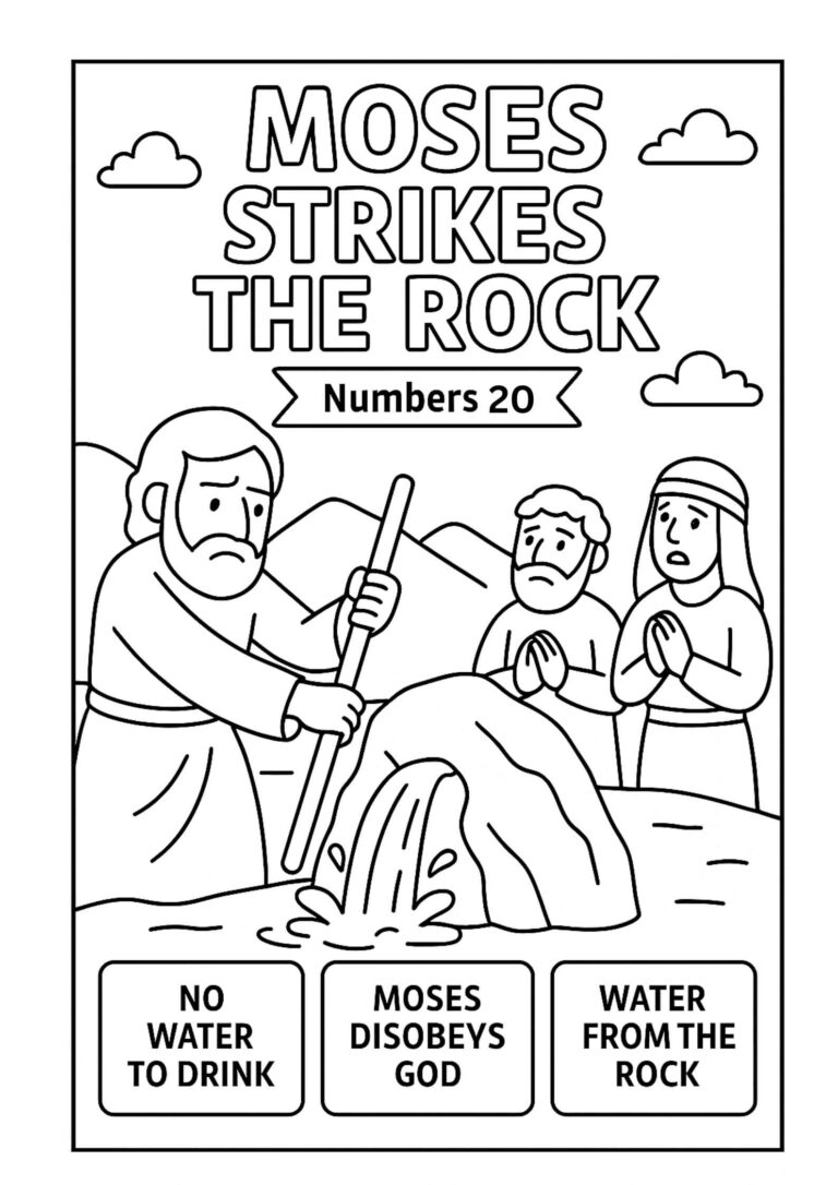 Moses Strikes the Rock Coloring Page – Free Numbers 20 Printable for ...