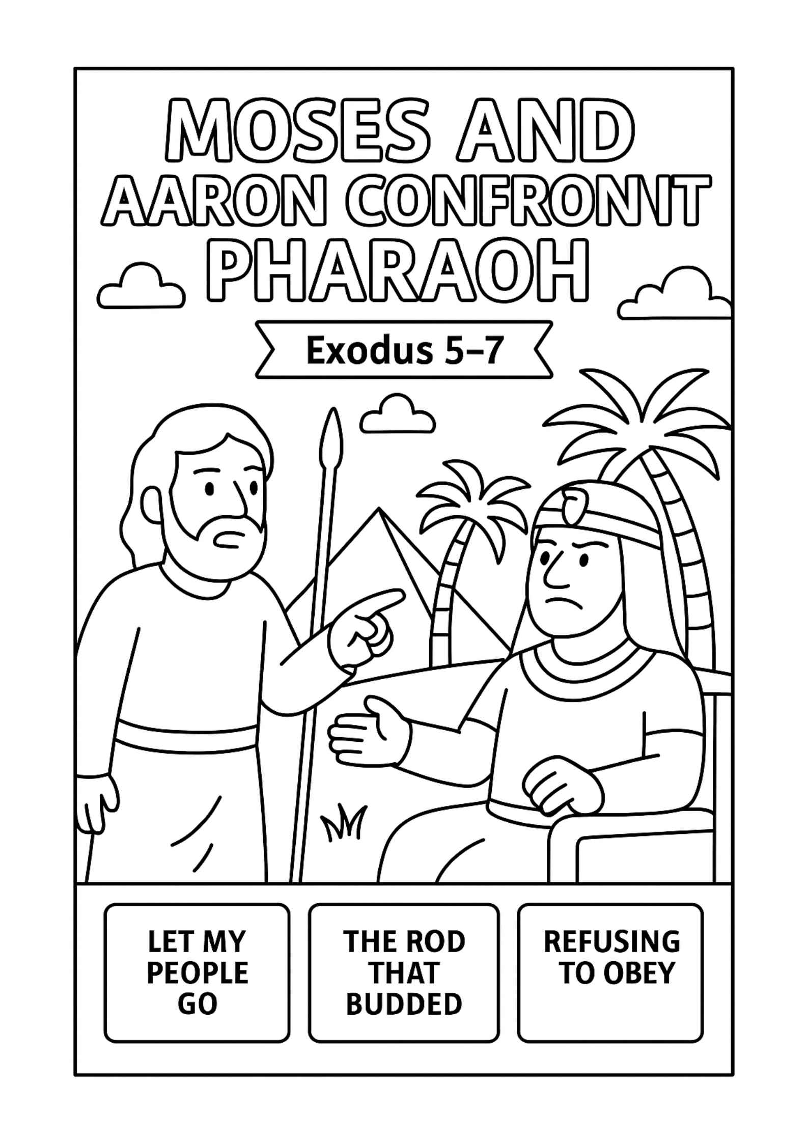 Moses and Aaron Confront Pharaoh Coloring Page – Free Exodus 5–7 ...
