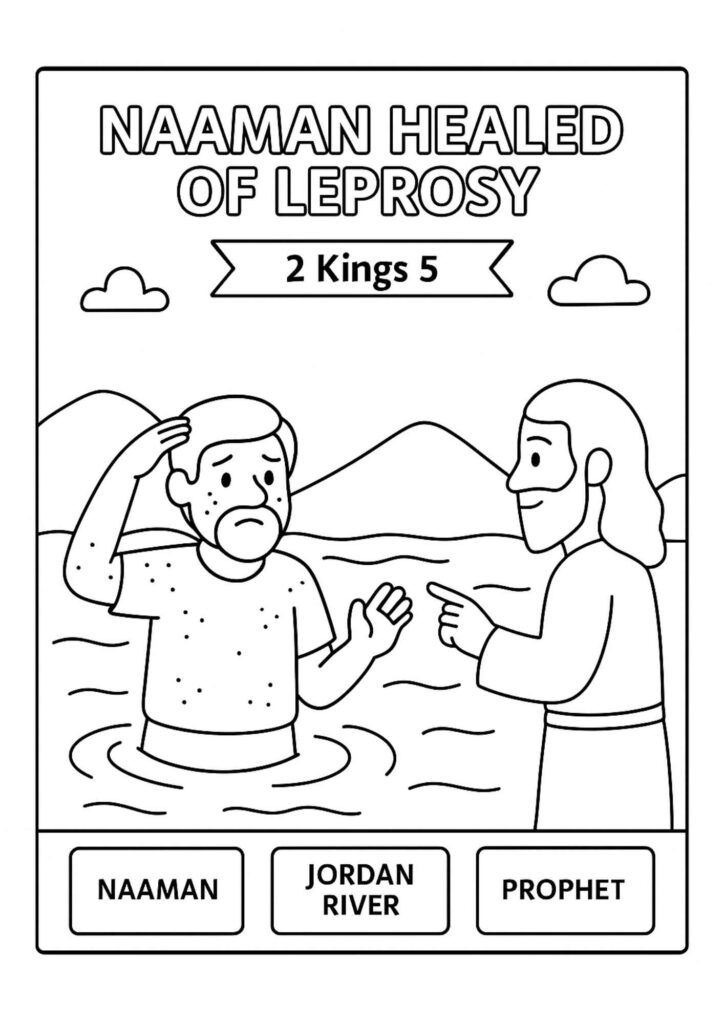 Naaman Healed of Leprosy – Free Bible Coloring Page for Kids (2 Kings 5 ...