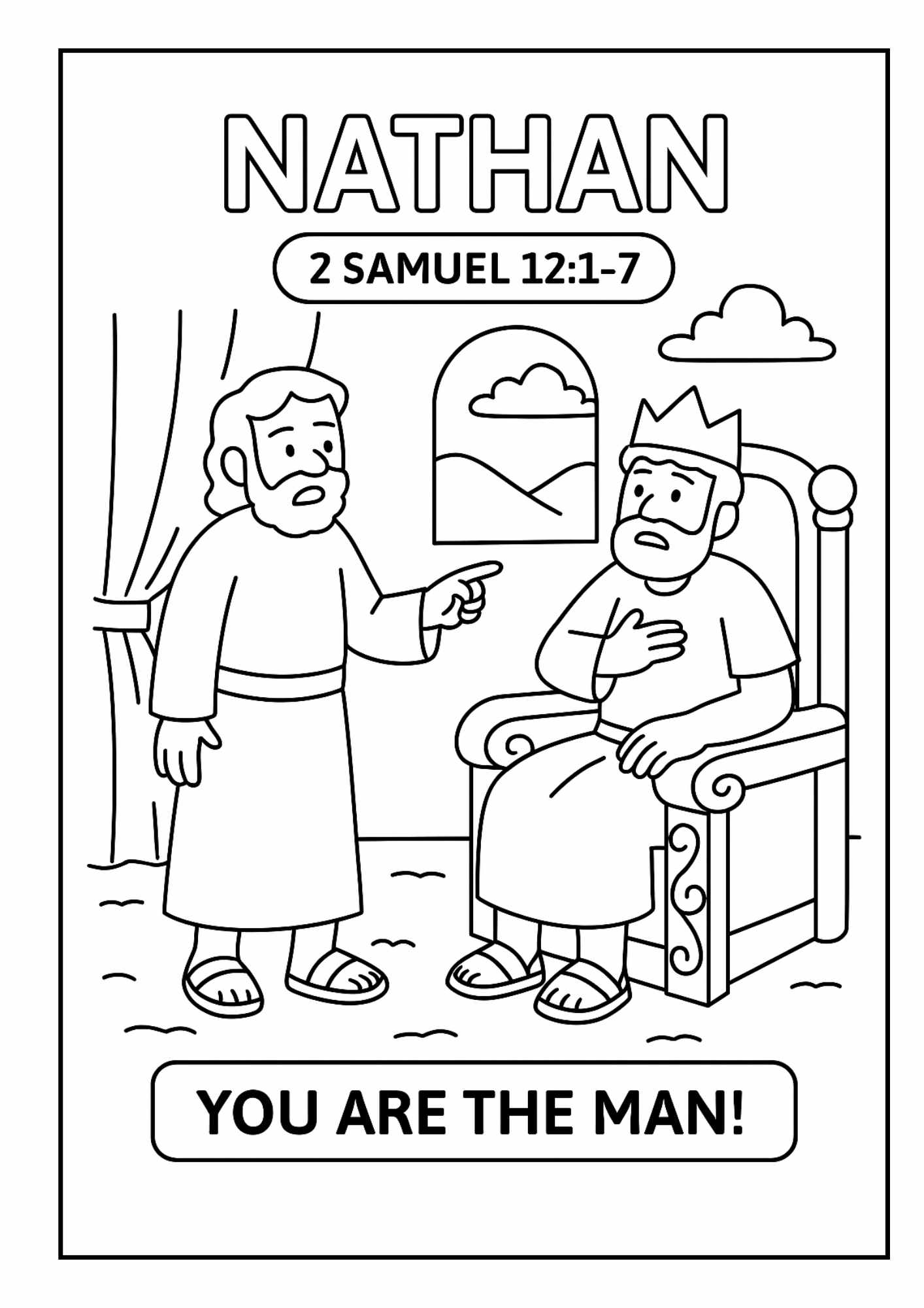 Nathan Bible Coloring Page – Free Printable for Kids (2 Samuel 12:1–7 ...