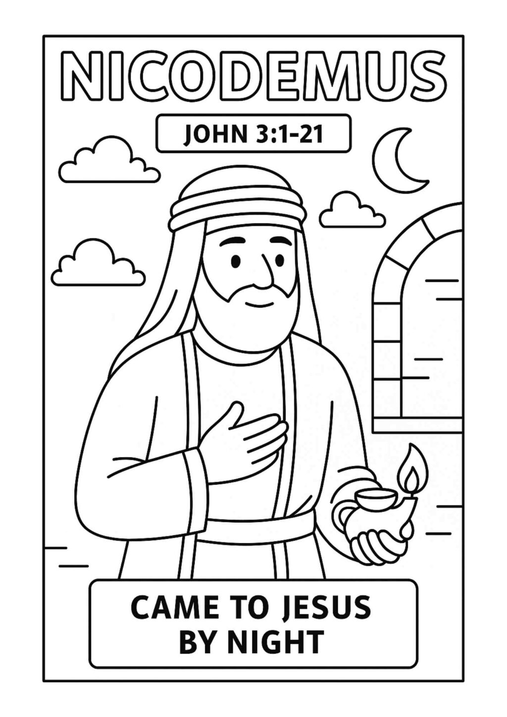 Nicodemus Bible Coloring Page – Free Printable for Kids (John 3:1–21) - Free Bible Worksheets