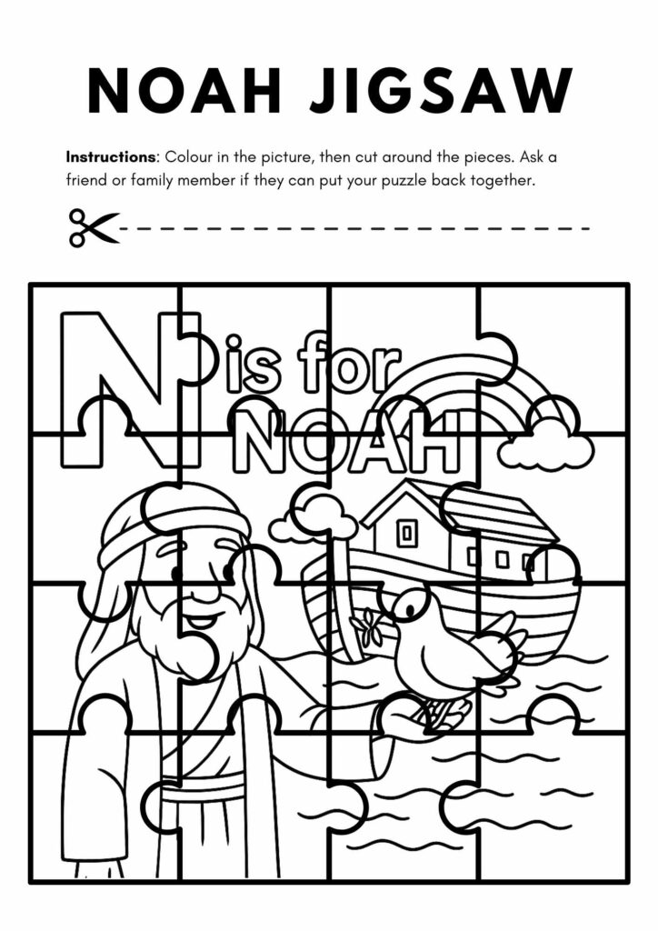 Noah Themed Cut and Color Puzzle – Free Bible Printable for Kids - Free ...