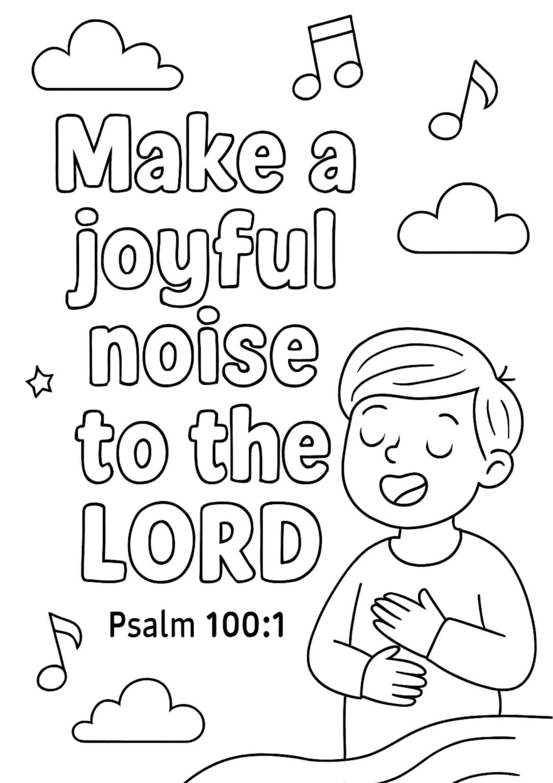 Psalm 100:1 Memory Verse Coloring Page – “Make a Joyful Noise to the Lord” - Free Bible Worksheets