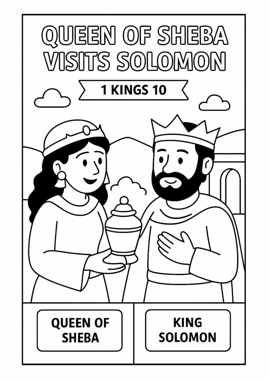 Queen of Sheba Visits Solomon – Free Bible Coloring Page for Kids (1 ...