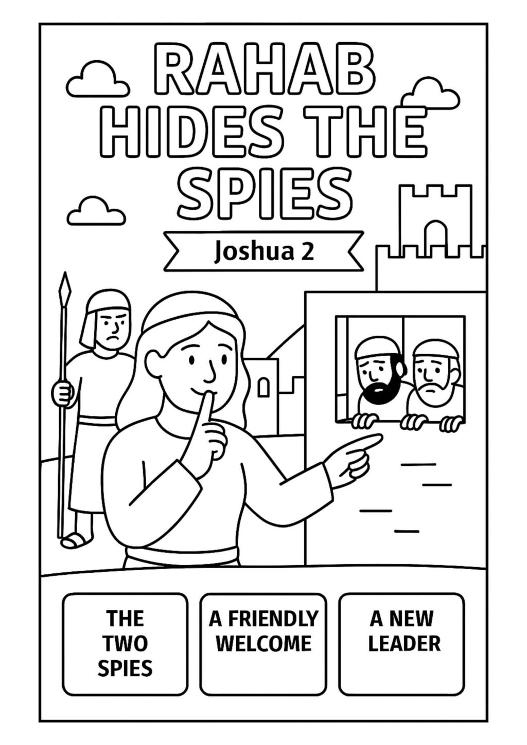 Rahab Hides the Spies Coloring Page – Free Joshua 2 Printable for Kids - Free Bible Worksheets