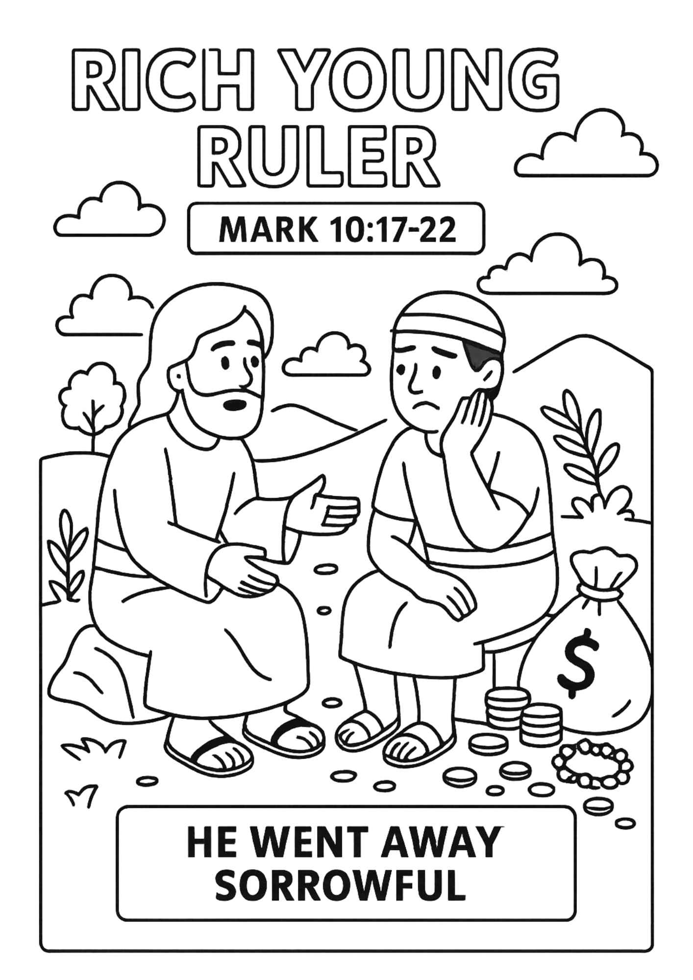 Rich Young Ruler Bible Character Coloring Page – Free Printable for ...