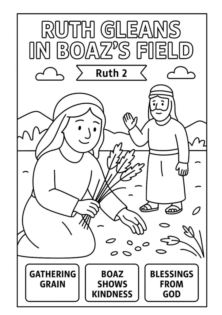 Ruth Gleans in Boaz’s Field Coloring Page – Free Ruth 2 Printable for Kids - Free Bible Worksheets