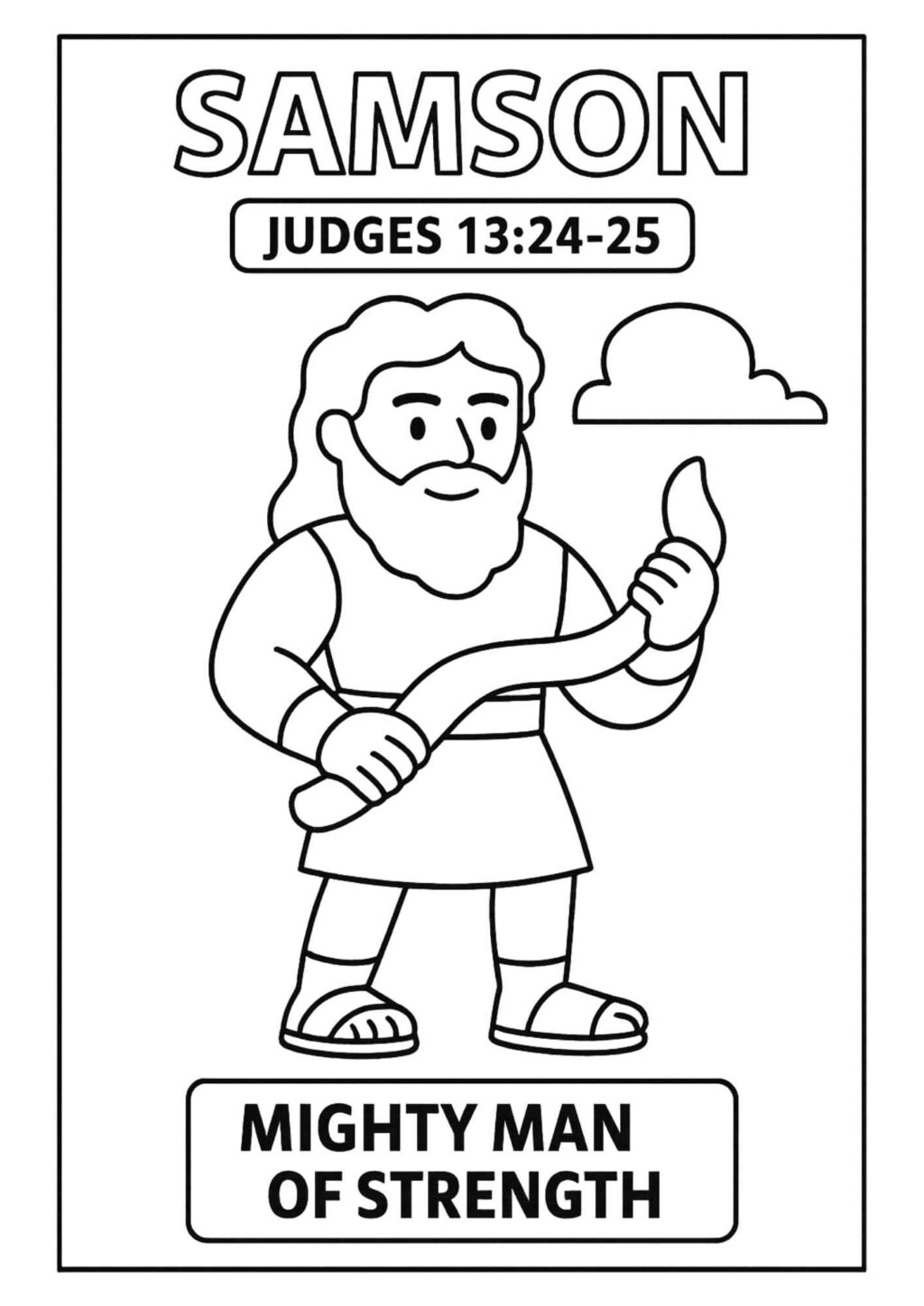 Samson Bible Character Coloring Page – Free Printable for Kids (Judges 13:24–25) - Free Bible ...