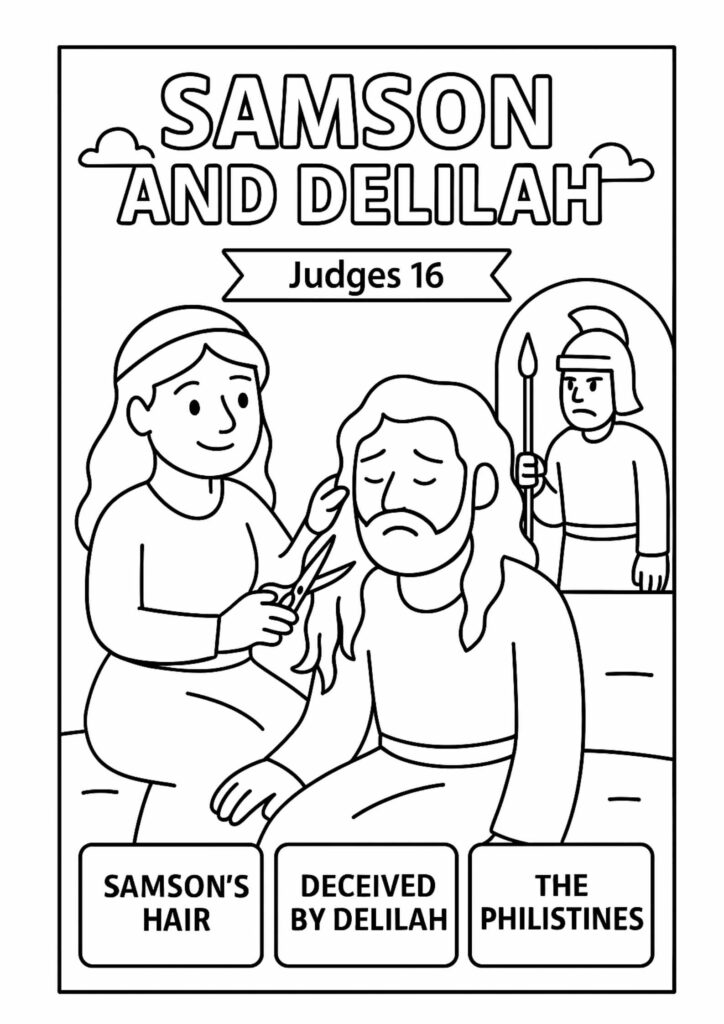 Samson and Delilah Coloring Page – Free Judges 16 Printable for Kids ...