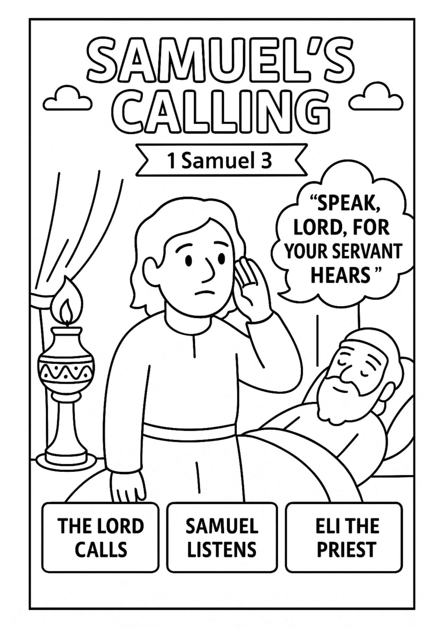 Samuel Hears God’s Voice Coloring Page – Free 1 Samuel 3 Printable for Kids - Free Bible Worksheets