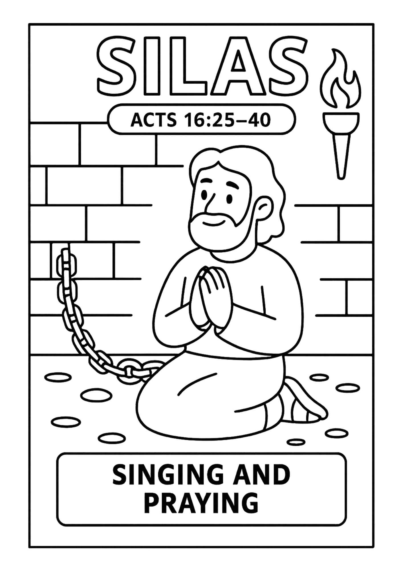 Silas Bible Character Coloring Page – Free Printable for Kids (Acts 16: ...