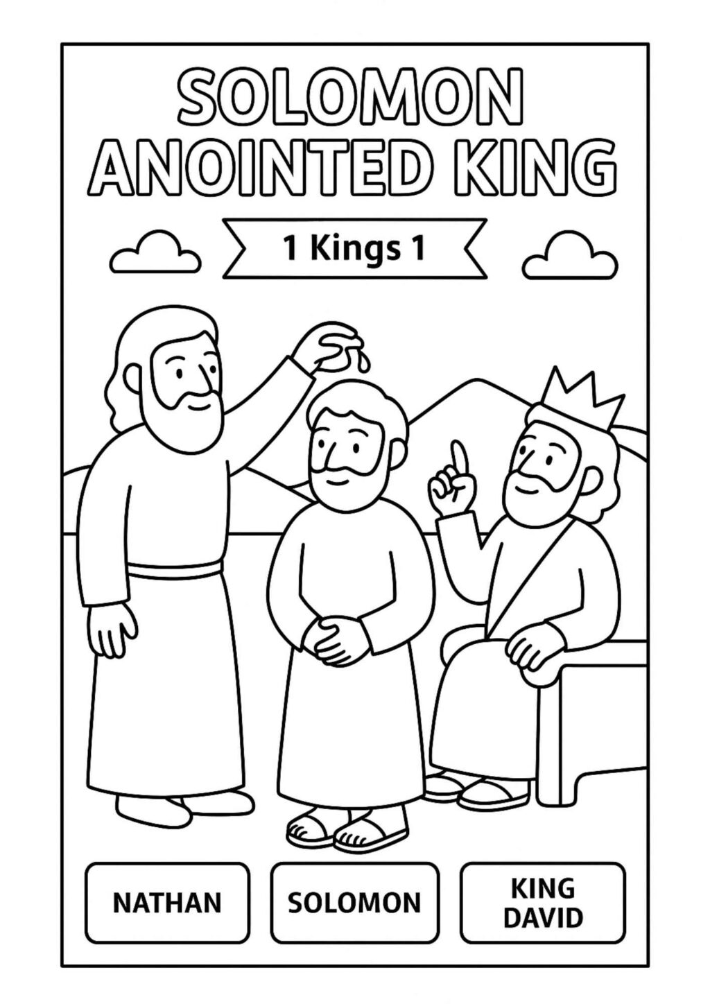 Solomon Anointed King – Free Bible Coloring Page for Kids (1 Kings 1 ...